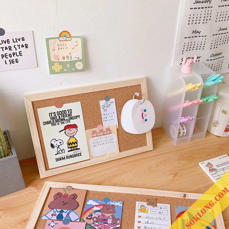 Bảng ghim gỗ bần K18 decor treo ảnh, note, postcard [Tặng ghim, sticker ...