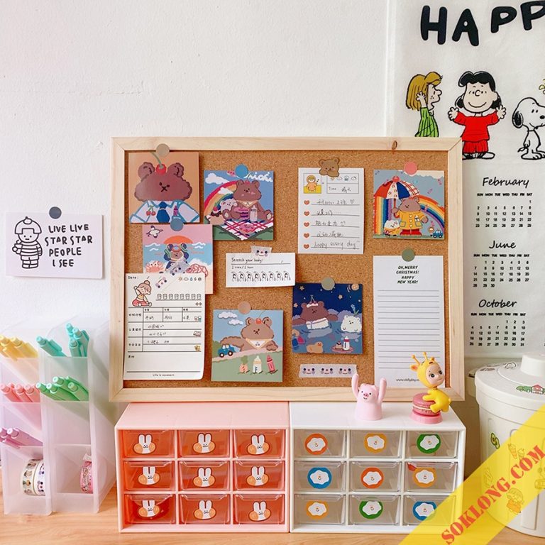 Bảng ghim gỗ bần K18 decor treo ảnh, note, postcard [Tặng ghim, sticker ...