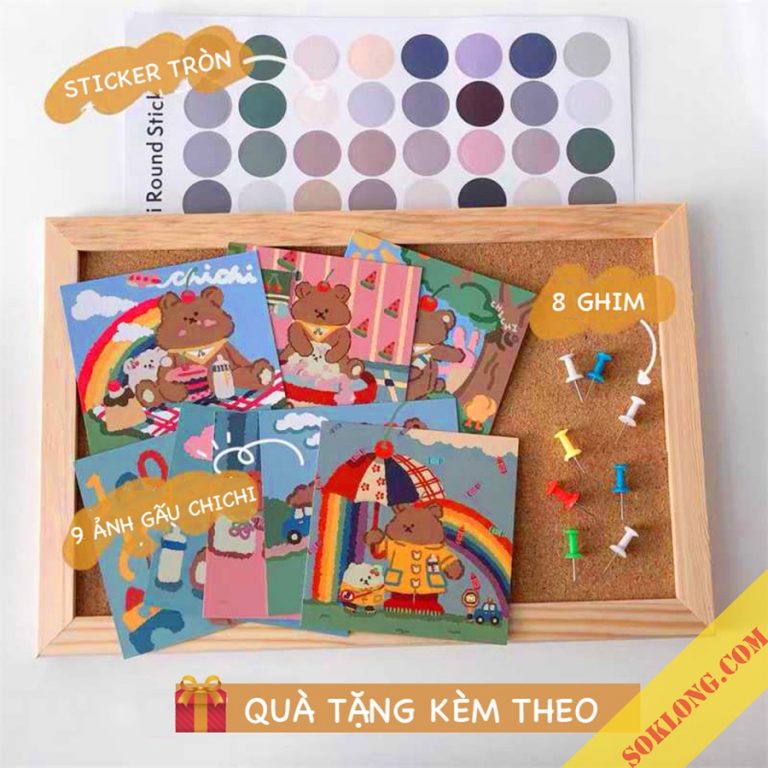 Bảng ghim gỗ bần K18 decor treo ảnh, note, postcard [Tặng ghim, sticker ...